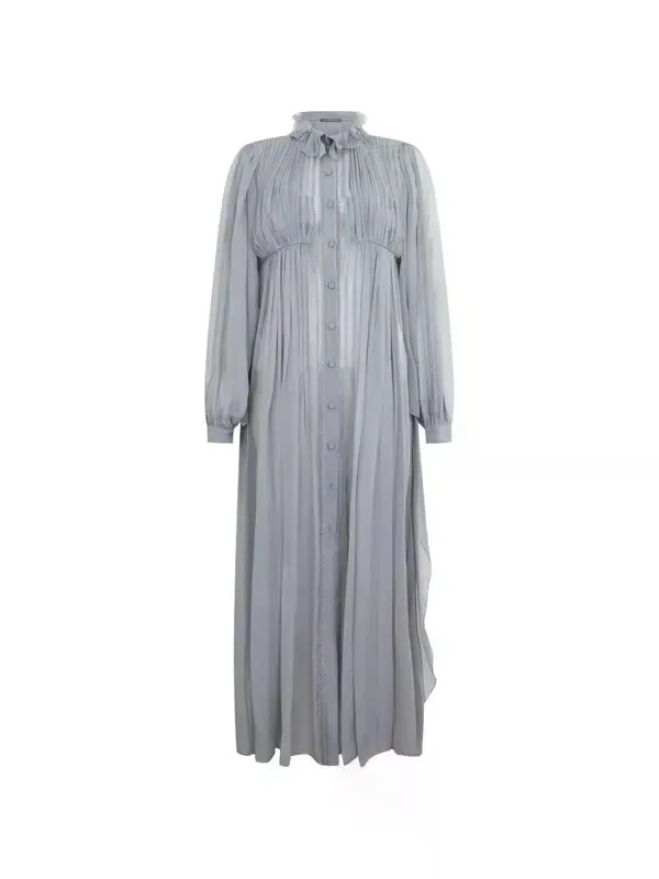 Alberta Ferretti Ruffled-collar Pleated Maxi Dress - Grey