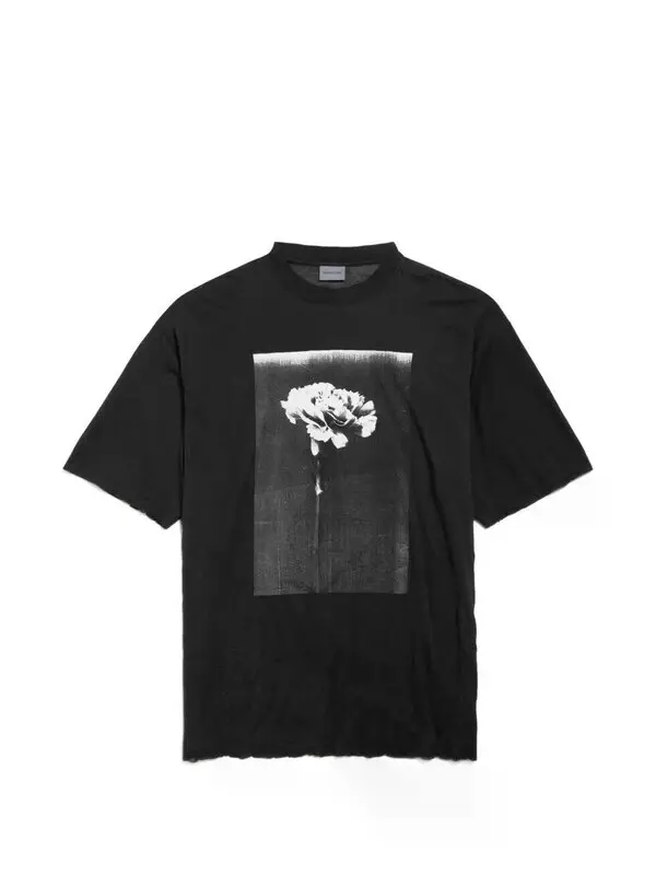 Balenciaga Flower-print Distressed T-shirt - Black
