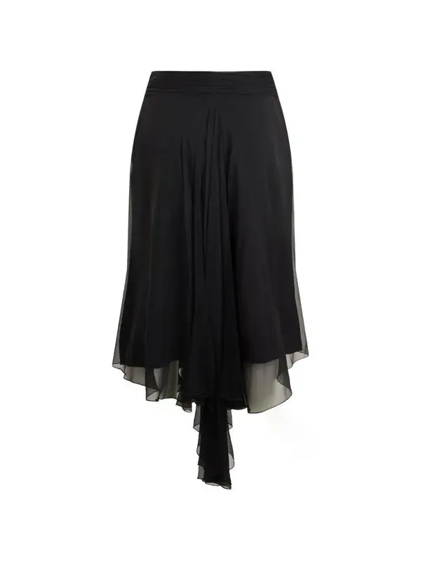 Alberta Ferretti Asymmetric Silk Midi Skirt - Black