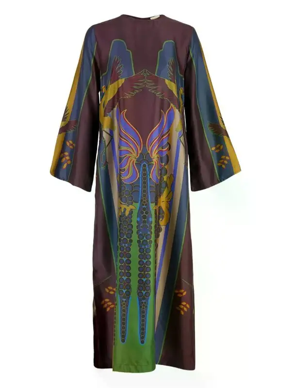 PAULA Crew-neck Printed Silk Dress - Brown