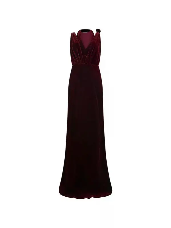 Alberta Ferretti Velvet Halterneck Maxi Dress - Red