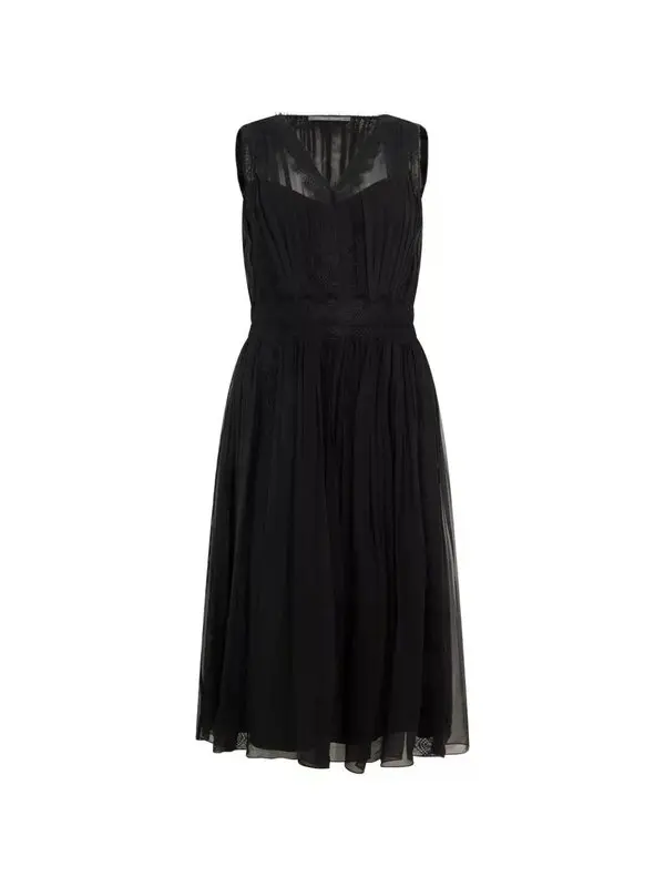 Alberta Ferretti Lace-trim Pleated Midi Dress - Black