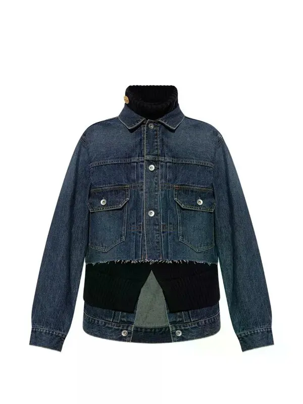 Sacai Distressed Denim Jacket With Wool Insert - Blue