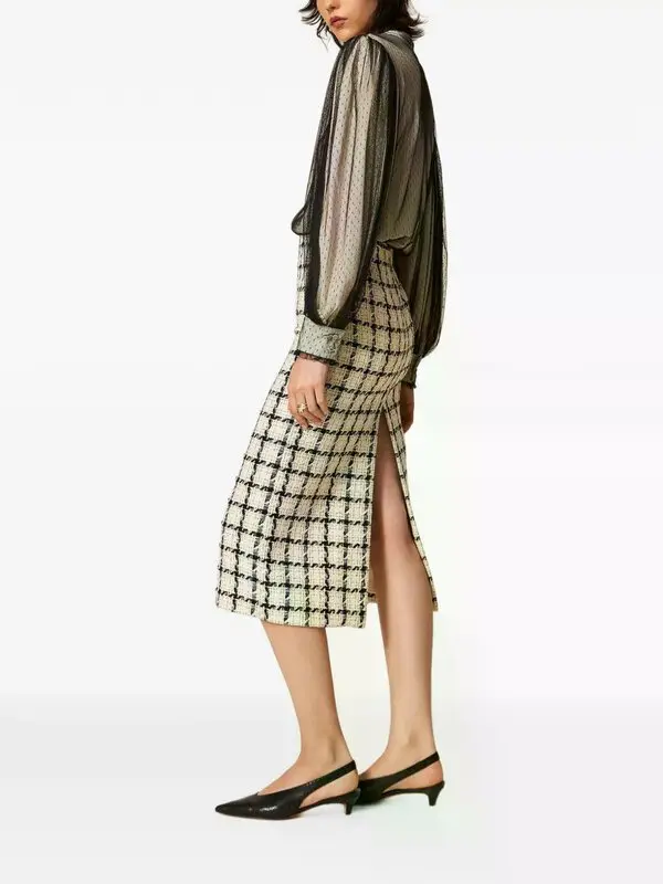 TWINSET Midi Bouclé Skirt With Check Pattern