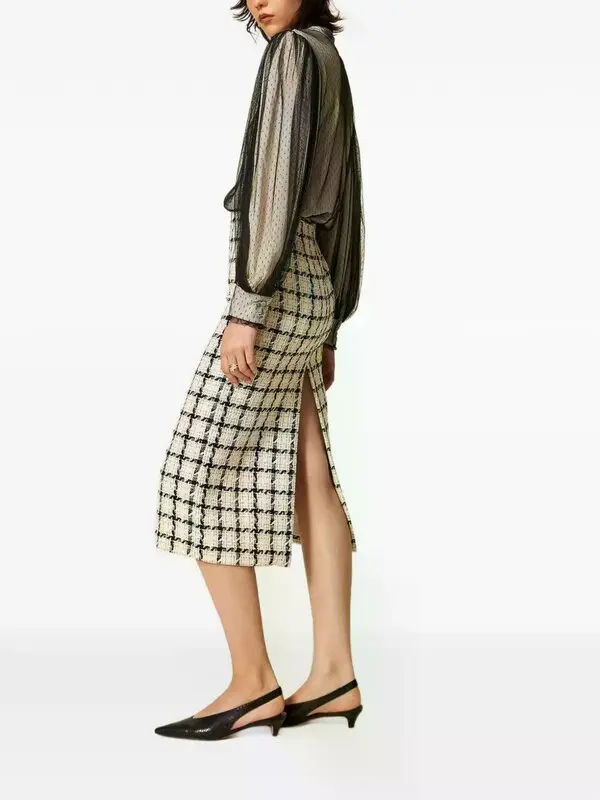 TWINSET Midi Bouclé Skirt With Check Pattern - Neutrals