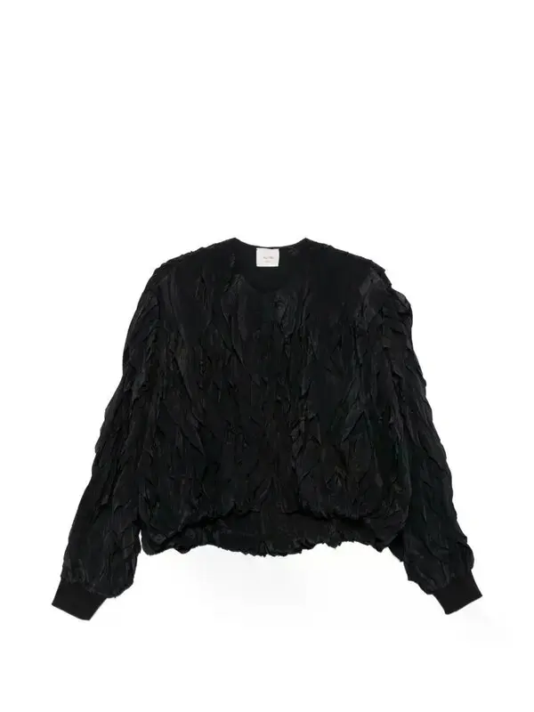 ALYSI Textured Ruffled Bomber Jacket - Black