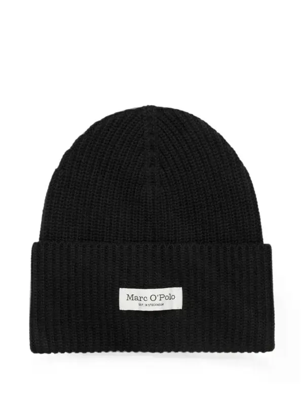 Marc O'polo Dfc Ribbed-knit Logo-patch Beanie Hat - Black