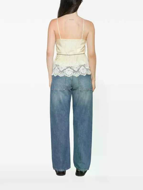 Plan C Lace-trim Striped Top - Neutrals