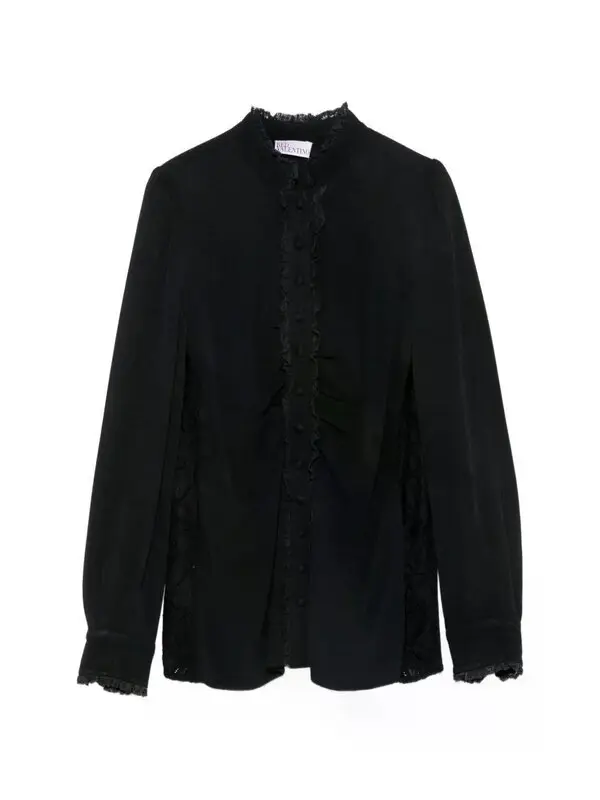 Valentino Garavani 2000s Ruffled Lace-panel Shirt - Black