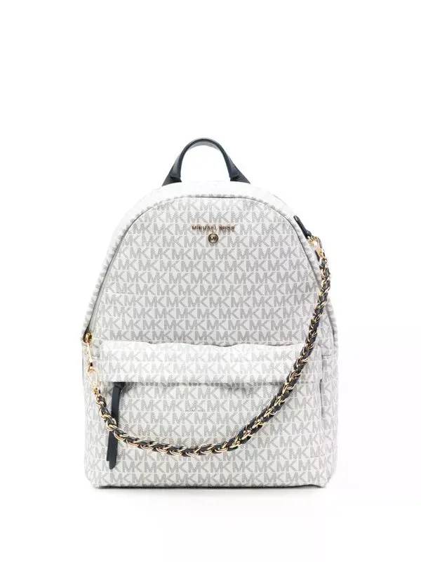 Michael Kors Monogram-print Chain-link Backpack - White