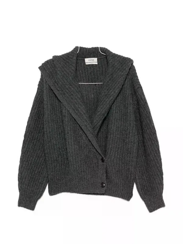 SYSTEM Ribbed Knit Hooded Cardigan With Shawl Lapels