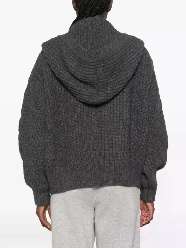 SYSTEM Ribbed Knit Hooded Cardigan With Shawl Lapels