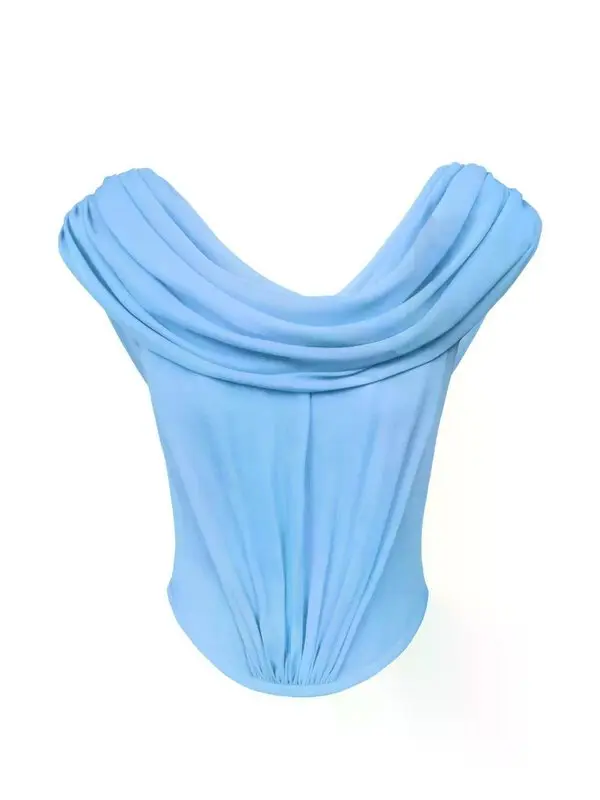 POST MERIDIEM Draped Cowl Neck Sleeveless Top - Blue