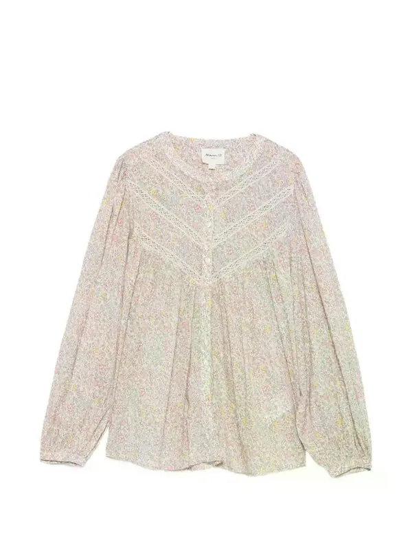 MAISON123 Devon Floral-print Lace-trim Blouse - Neutrals