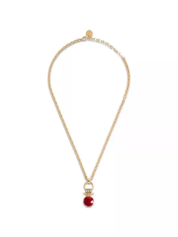La DoubleJ Bordeaux Red Polished Pendant Necklace - Gold