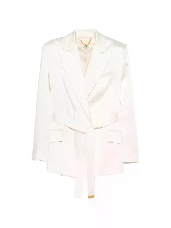 Elisabetta Franchi Belted Satin-finish Blazer - Neutrals