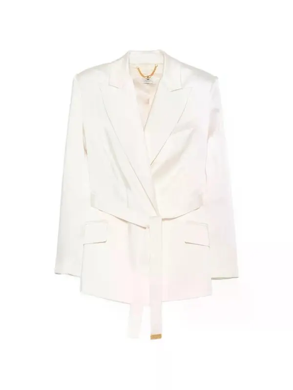 Elisabetta Franchi Belted Satin Blazer - Neutrals