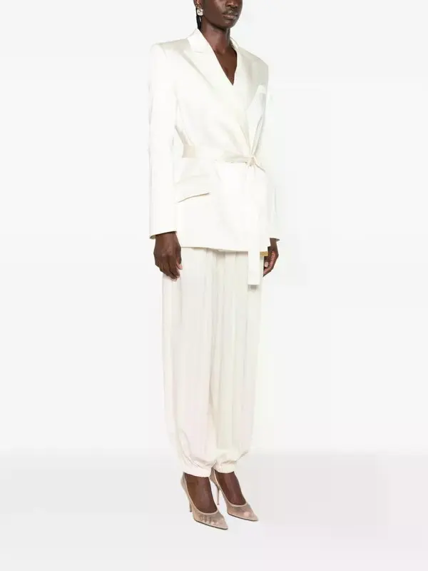 Elisabetta Franchi Belted Satin Blazer - Neutrals