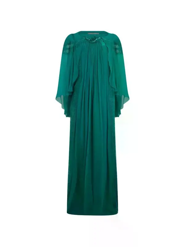 Alberta Ferretti Lace-trim Pleated Maxi Dress