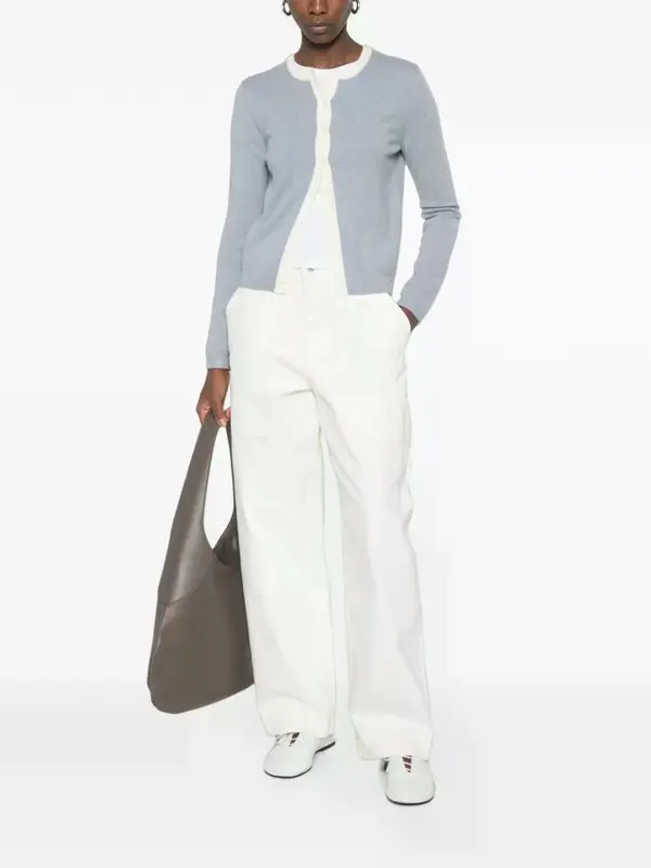 Eric Bompard Contrasting Trim Button-sleeve Cashmere Cardigan