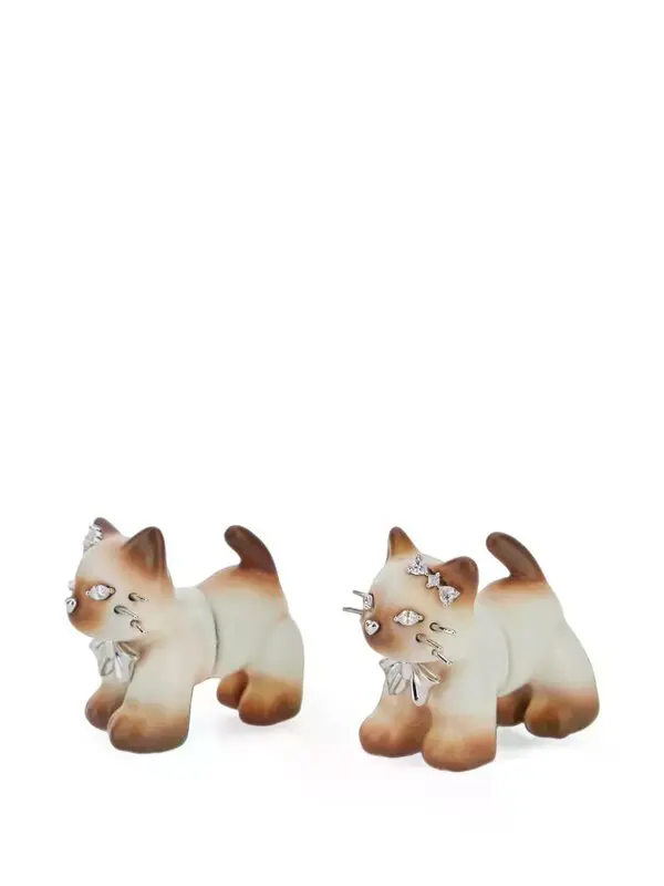 YVMIN Crystal-embellished Cat Earrings - Brown
