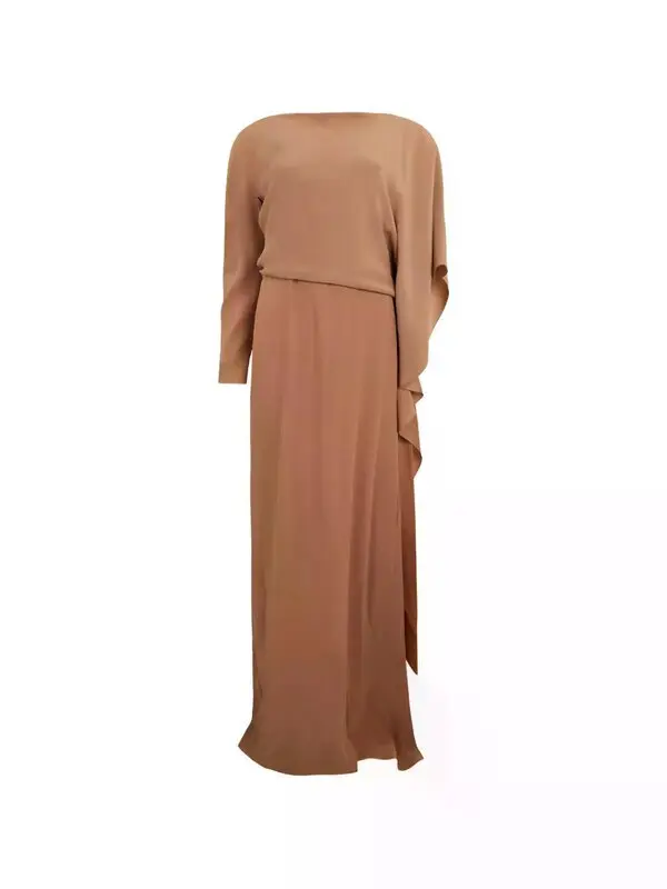 Alberta Ferretti Draped-detail Long-sleeve Maxi Dress - Neutrals