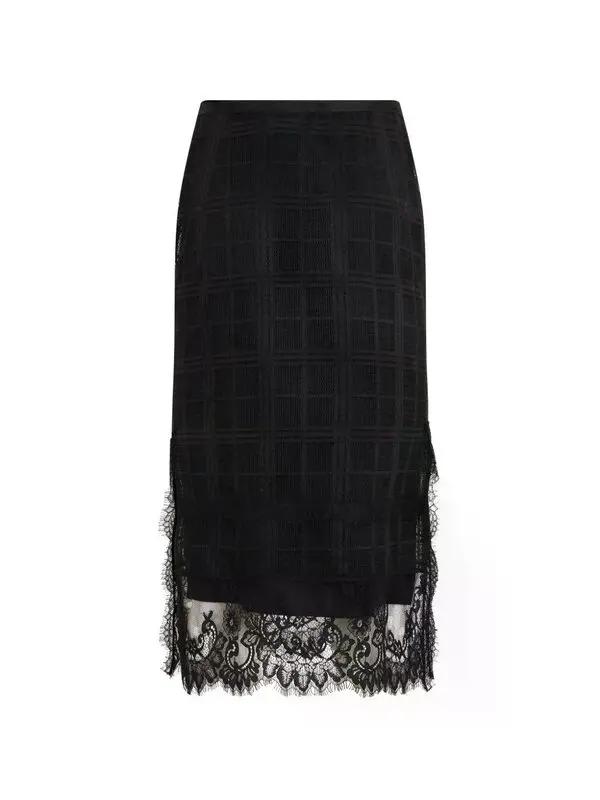 Alberta Ferretti Lace-embroidered Checkered Midi Skirt