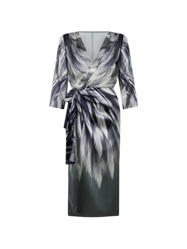 Alberta Ferretti Feather-print Belted Midi Dress