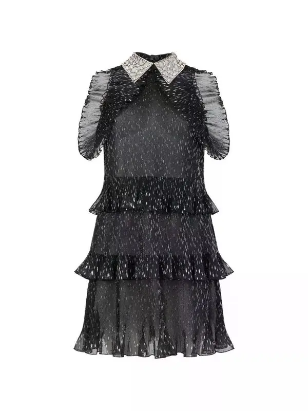 Alberta Ferretti Ruffled Pleated Mini Dress - Black
