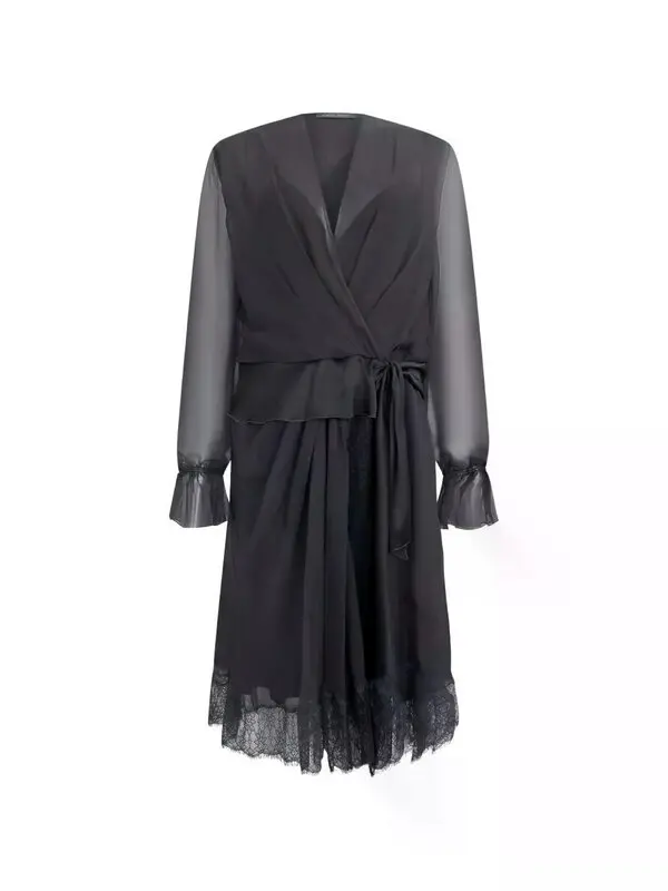 Alberta Ferretti Sheer-sleeve Dress - Black