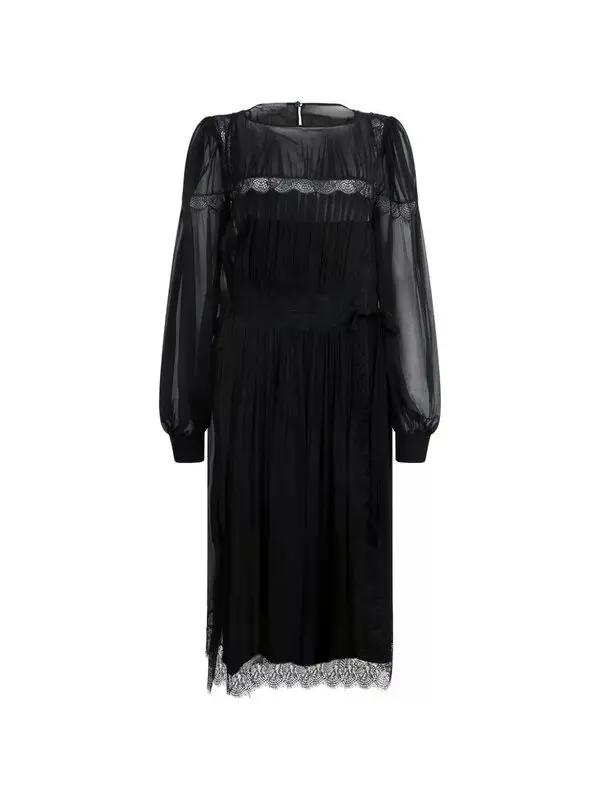 Alberta Ferretti Lace-trimmed Silk Midi Dress - Black