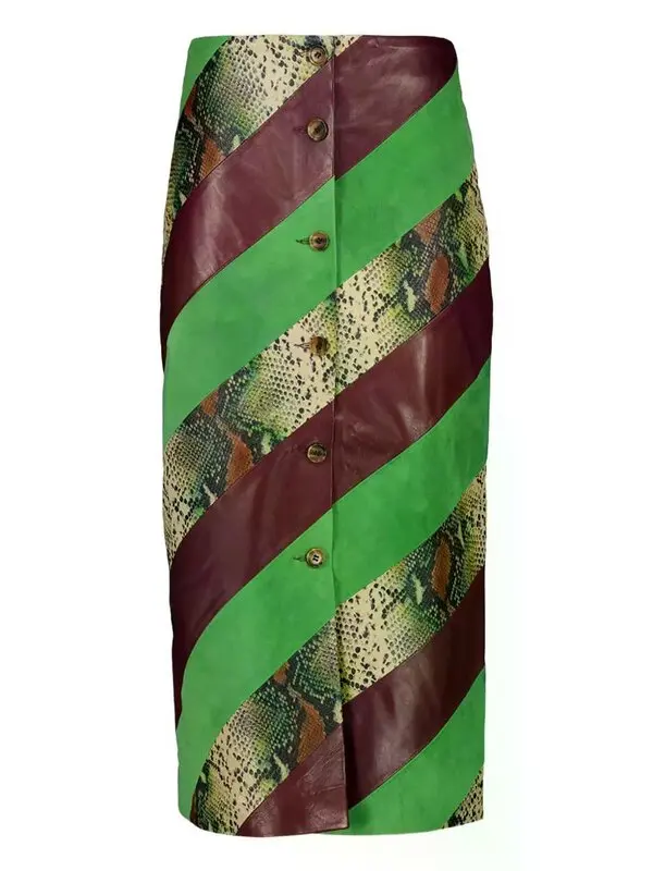 PAULA Button Leather Skirt - Green