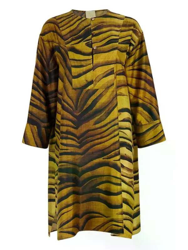 PAULA Buttoned Silk Twill Dress With Tiger Print