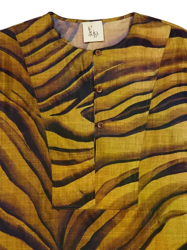 PAULA Buttoned Silk Twill Dress With Tiger Print