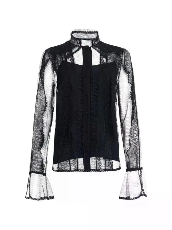 Alberta Ferretti Lace-panelled Sheer Shirt - Black