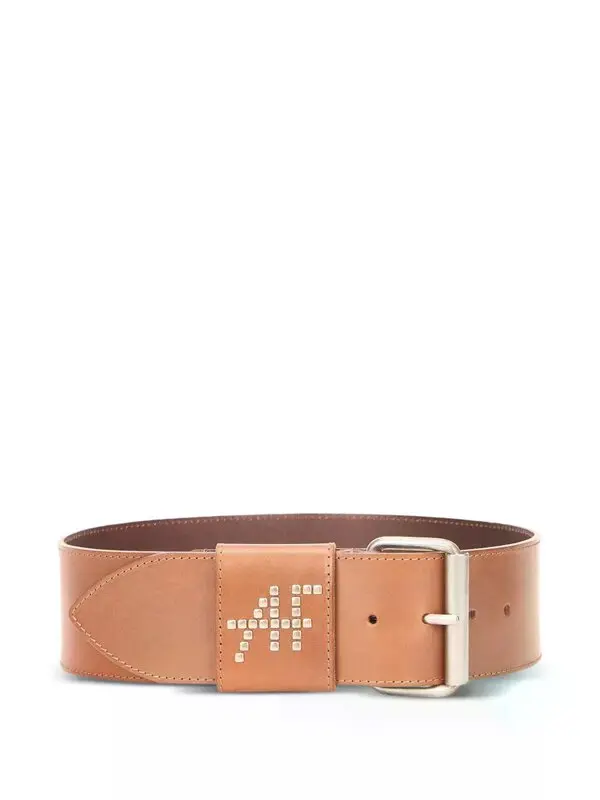 Alberta Ferretti Studded-logo Leather Belt - Brown