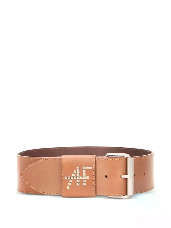 Alberta Ferretti Studded Logo Leather Belt - Brown