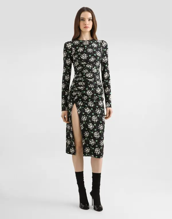 Dolce & Gabbana Geranium Bouquets-print Charmeuse Dress Dresses