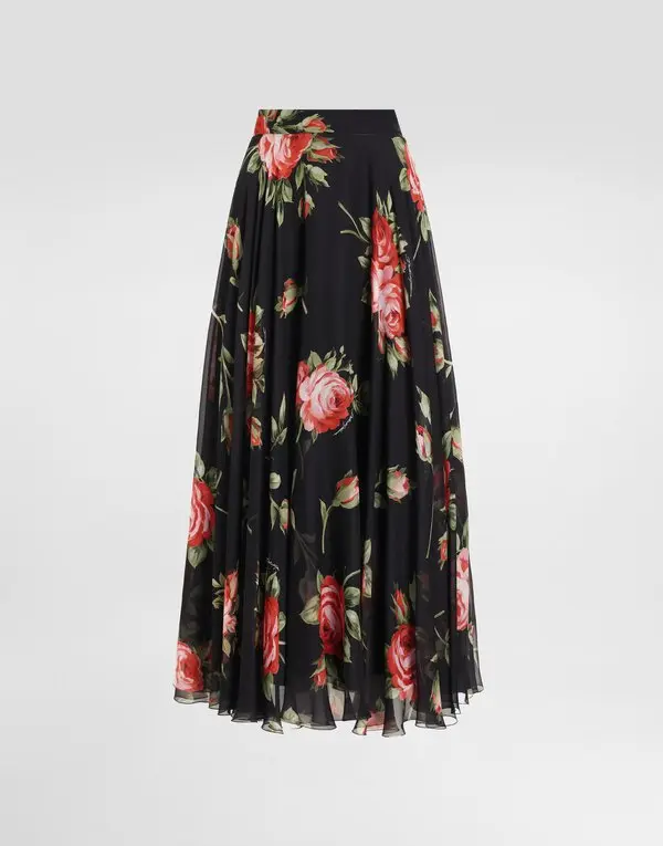 Dolce & Gabbana Rose Bouquet-print Chiffon Circle Skirt - Multicolor