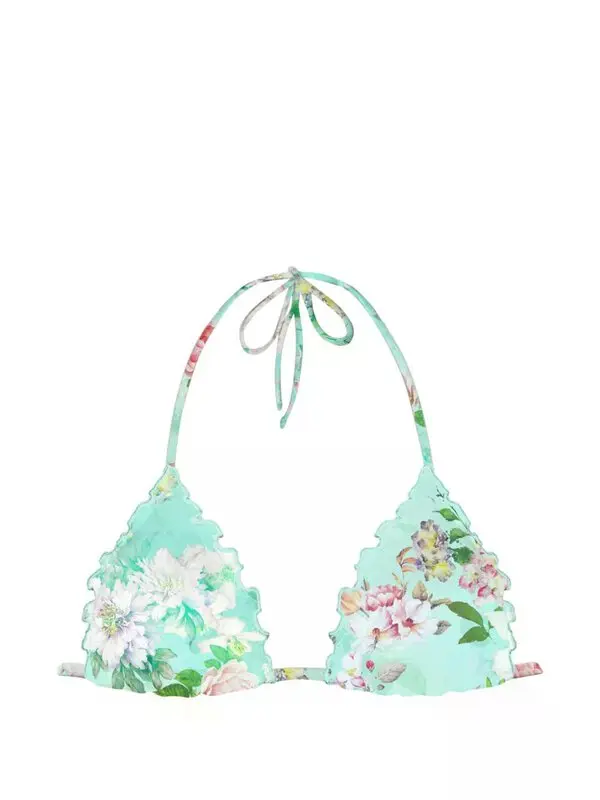MC2 SAINT BARTH Floral-print Scalloped-trim Bikini Top - Green