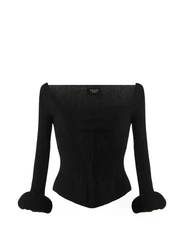 A.W.A.K.E. Mode Ribbed Doughnut-sleeve Top - Black