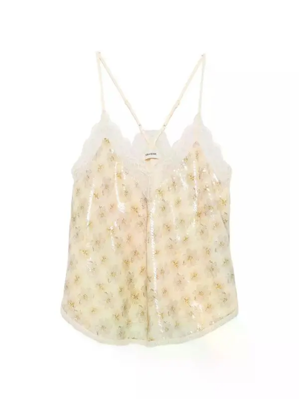 Zadig&Voltaire Christy Floral-print Sequin-embellished Top - Neutrals
