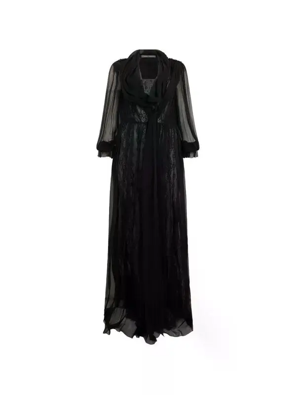 Alberta Ferretti Silk Lace Panelled Maxi Dress - Black