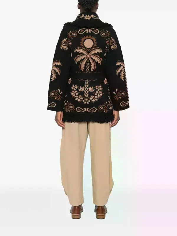 Alanui Intarsia Knit Fringe Trim Cardigan