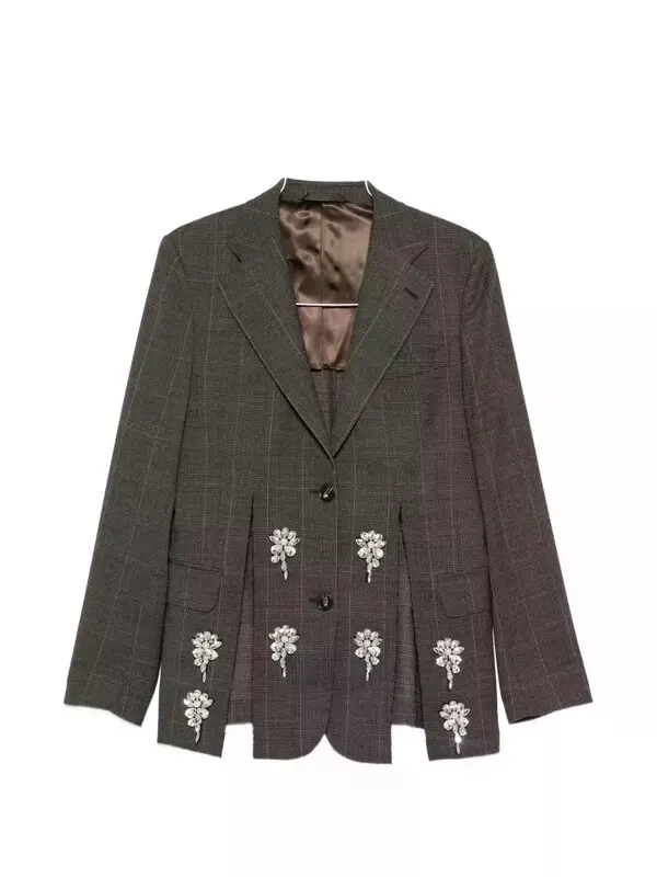 Simone Rocha Embellished Prince Of Wales Check Blazer - Grey