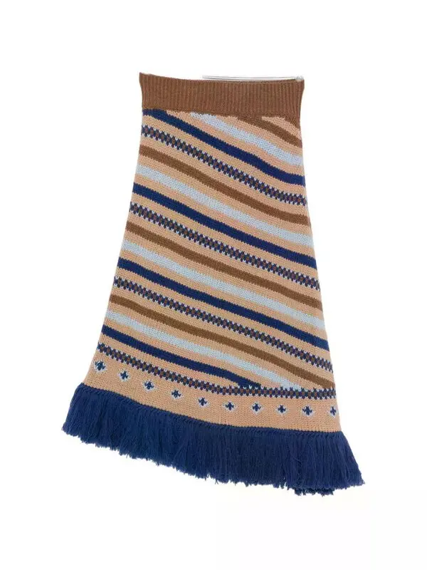 Alanui Striped Fringed-hem Midi Skirt - Neutrals