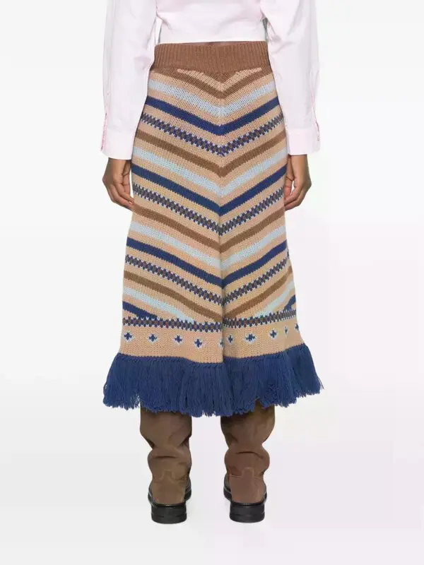 Alanui Striped Fringed-hem Midi Skirt