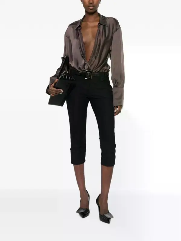 Andamane The Attico Lidia Satin-finish Long-sleeve Blouse - Brown
