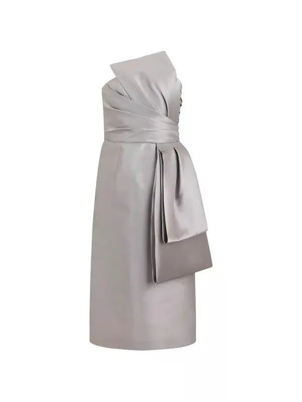 Alberta Ferretti Strapless Draped Midi Dress With Bow Detail