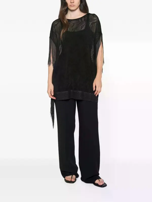 TWINSET Fringe-trim Jacquard-knit Sweater - Black